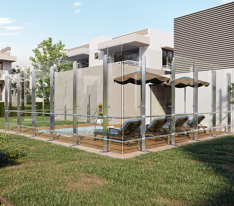 Full height railing with outside guard | Crystal steels